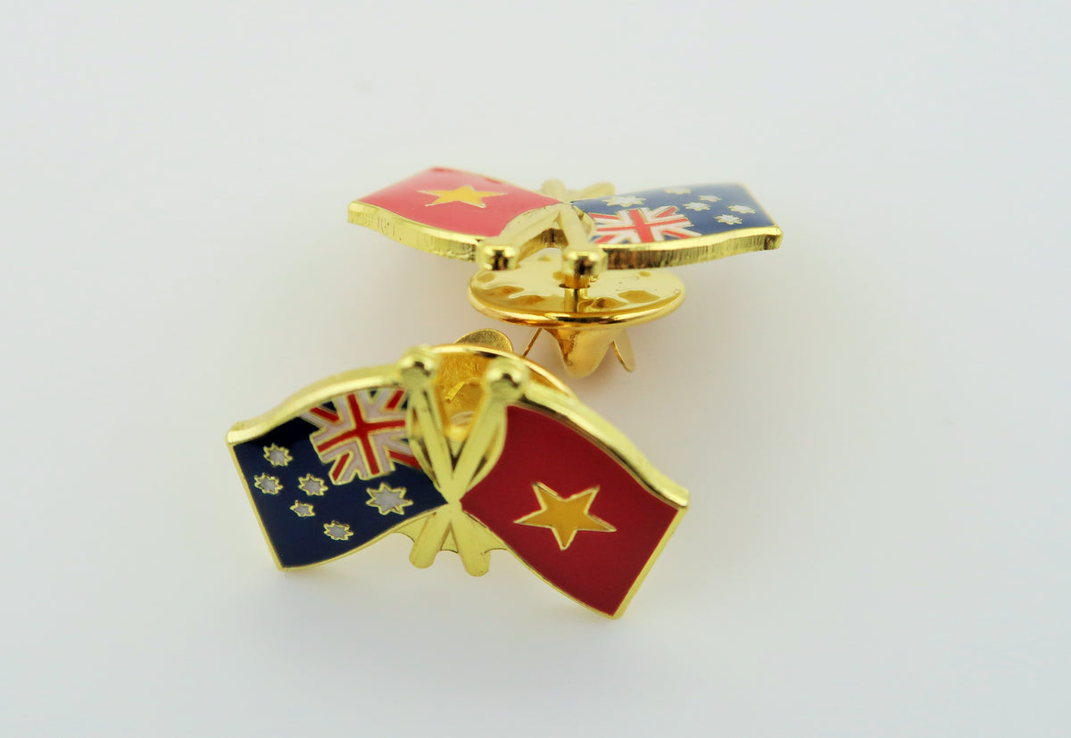 Australian Vietnam Friendship Duel Flag Lapel Pin – Badges and Promotions Australian Vietnam Friendship Duel Flag Lapel Pin – Badges and Promotions